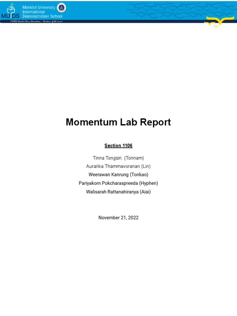 Momentum Lab Report | PDF | Collision | Momentum Momentum Lab Report | PDF | Collision | Momentum