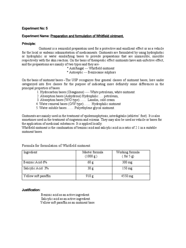 Whitfield Ointment Preparation Guide | PDF | Topical Medication | Chemistry
