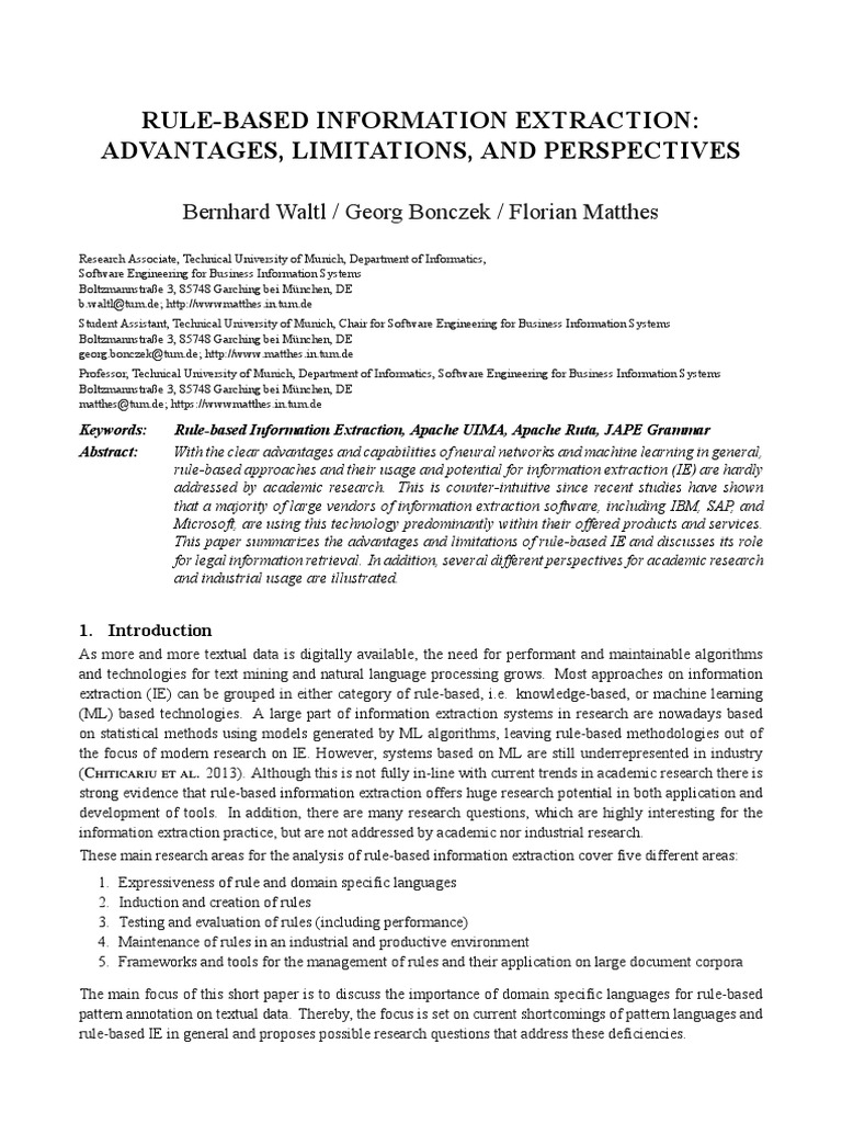 Rule-Based Information Extraction: Advantages, Limitations, and Perspectives | PDF | Machine ...