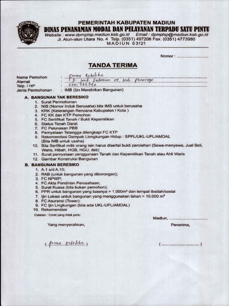 Surat Permohonan IMB CV - PRIMA | PDF