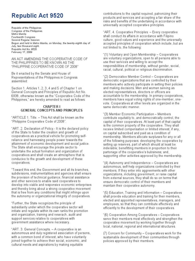 Republic-Act-9520 Aka Philippine Coop Code | PDF | Cooperative | Board ...