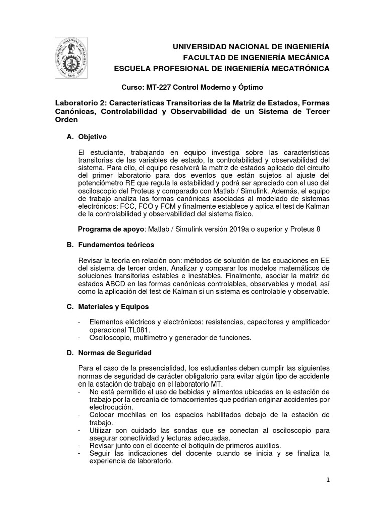 Lab2 MT227 Control Moderno y Óptimo 2023-3 | PDF Lab2 MT227 Control Moderno y Óptimo 2023-3 | PDF