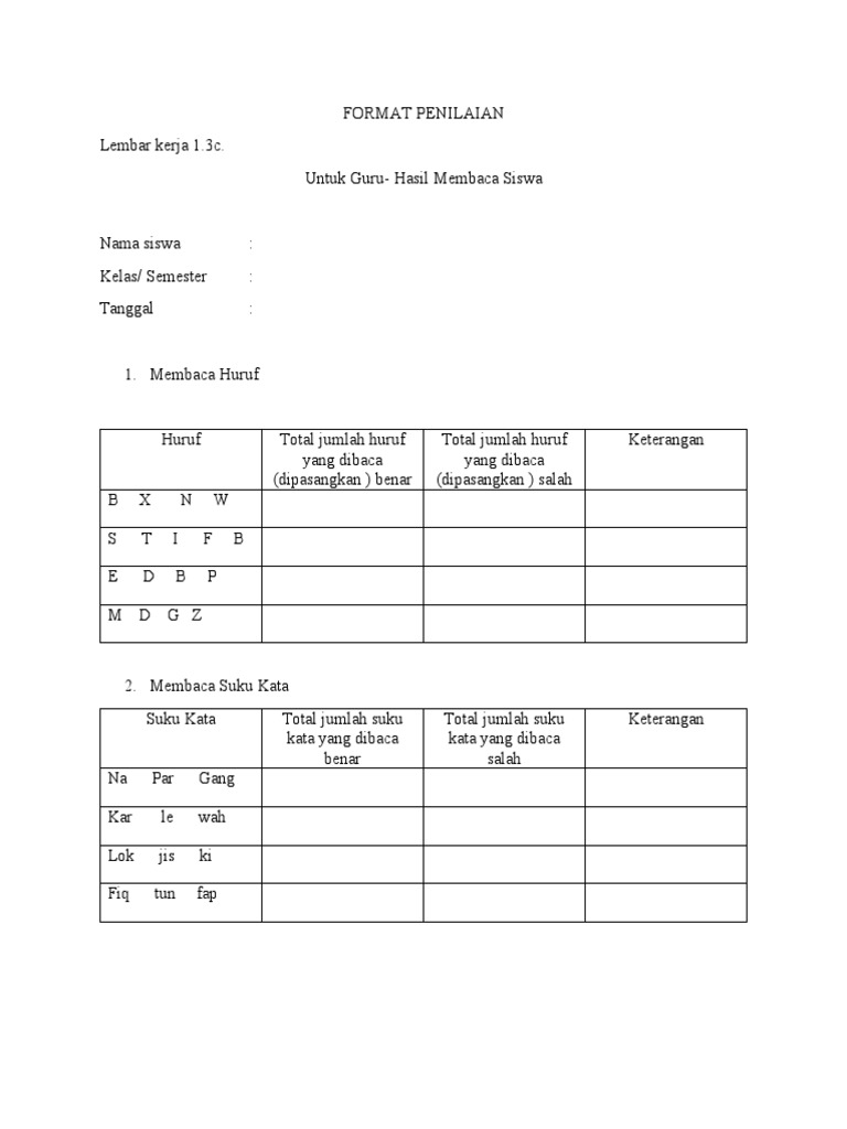Format Penilaian | PDF