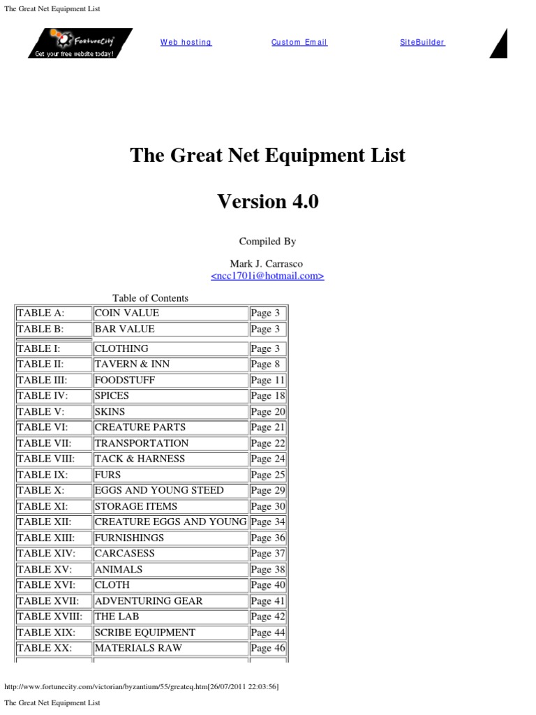 The Great Net Equipment List v4 | PDF | Barrel | Fur