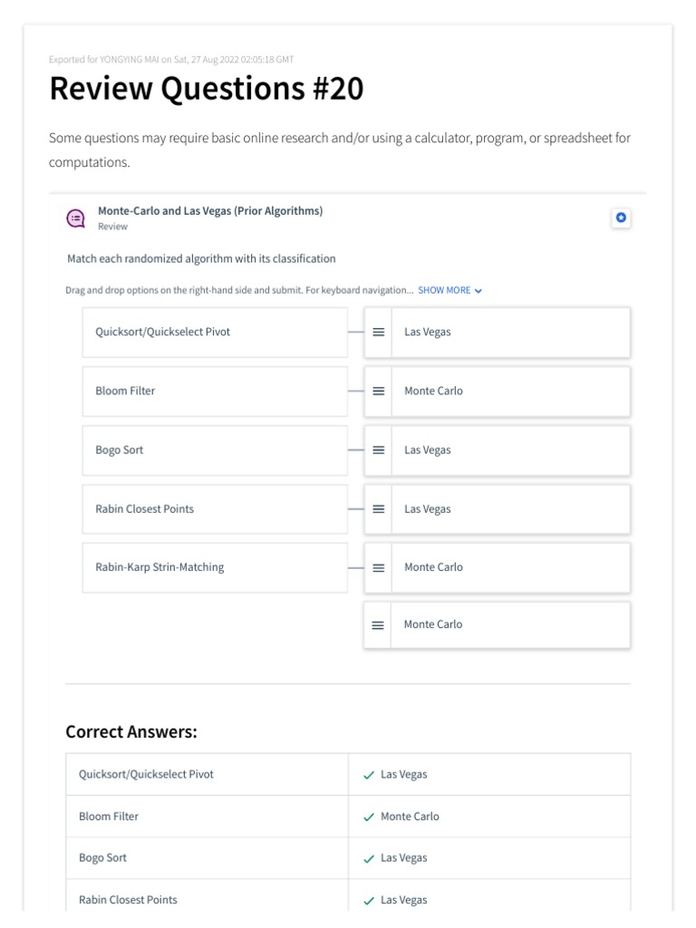 Review Questions #20 - Top Hat | PDF | Time Complexity | Algorithms And ...