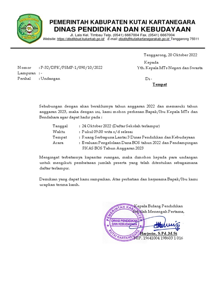 Undangan Pendampingan Rkas Bos 2023 | PDF
