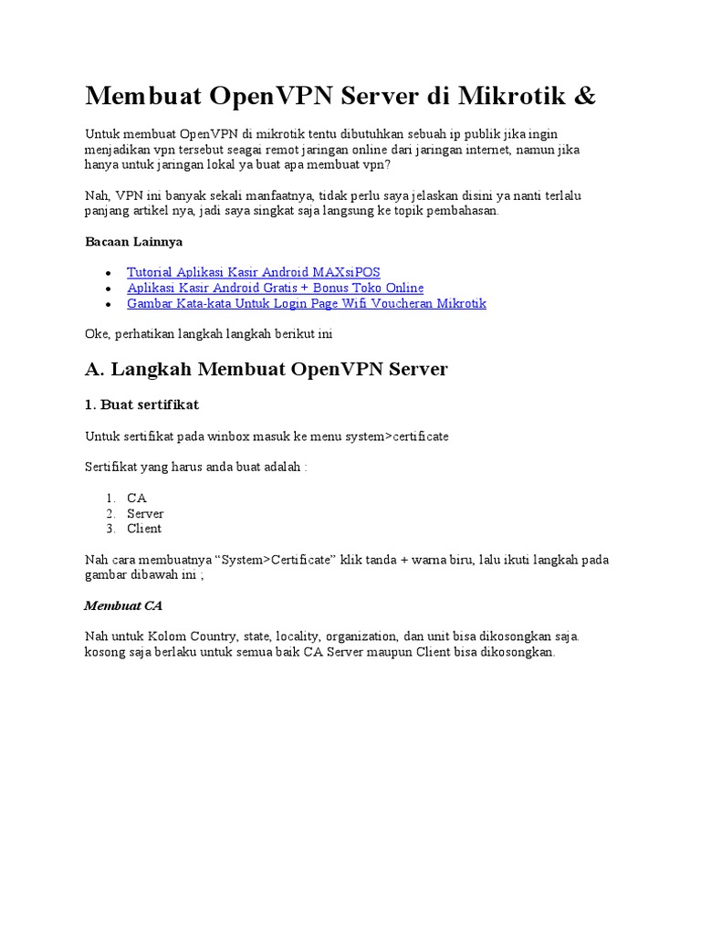 Membuat OpenVPN Server Di Mikrotik | PDF