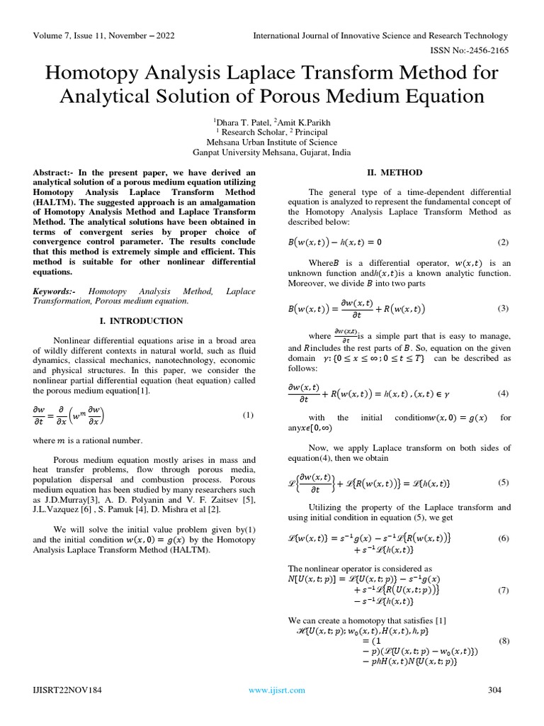 Homotopy Analysis Laplace Transform Method For Analytical Solution of Porous Medium Equation ...
