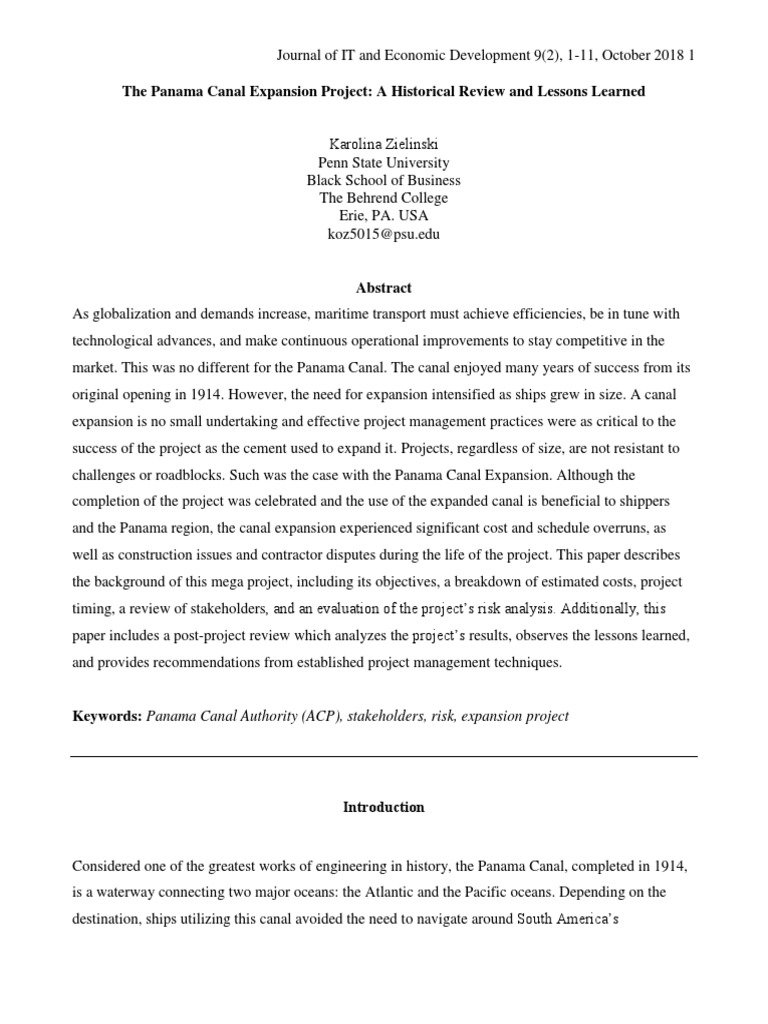 The Panama Canal Expansion Project - A Historical Review and Lessons ...