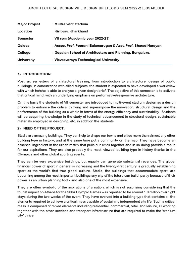 Multi-Event Stadium Design Brief | PDF | Design | Simulation