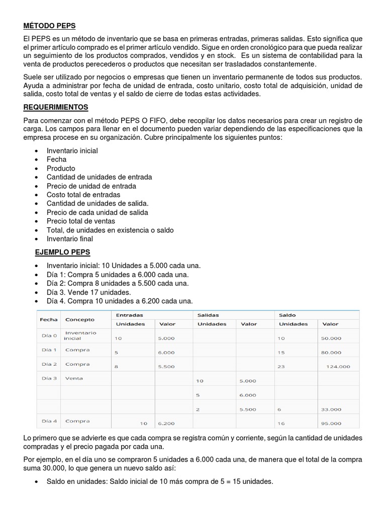 Cálculo del Costo con Método PEPS | PDF