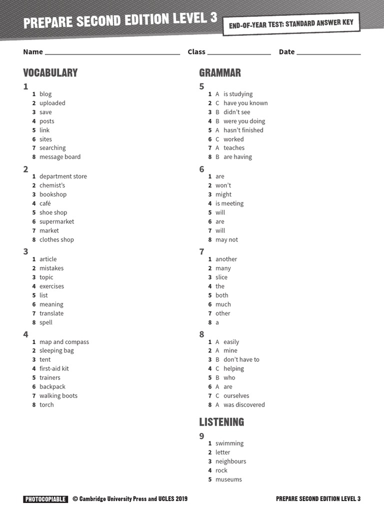 PRE EOY S - AnswerKey | PDF