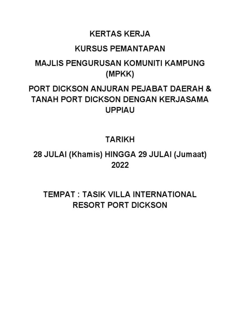 Kertas Kerja Kursus MPKK | PDF