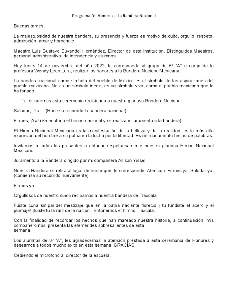 Programa de Honores A La Bandera Nacional | PDF