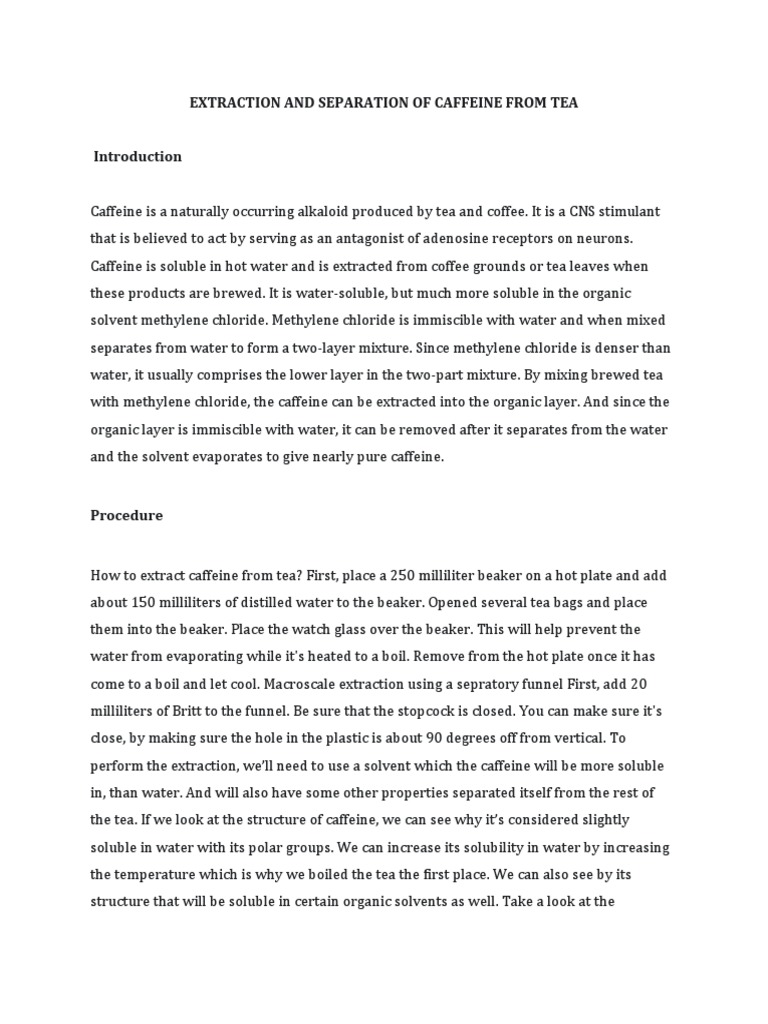 Extraction and Separation of Caffeine From Tea | PDF | Caffeine ...