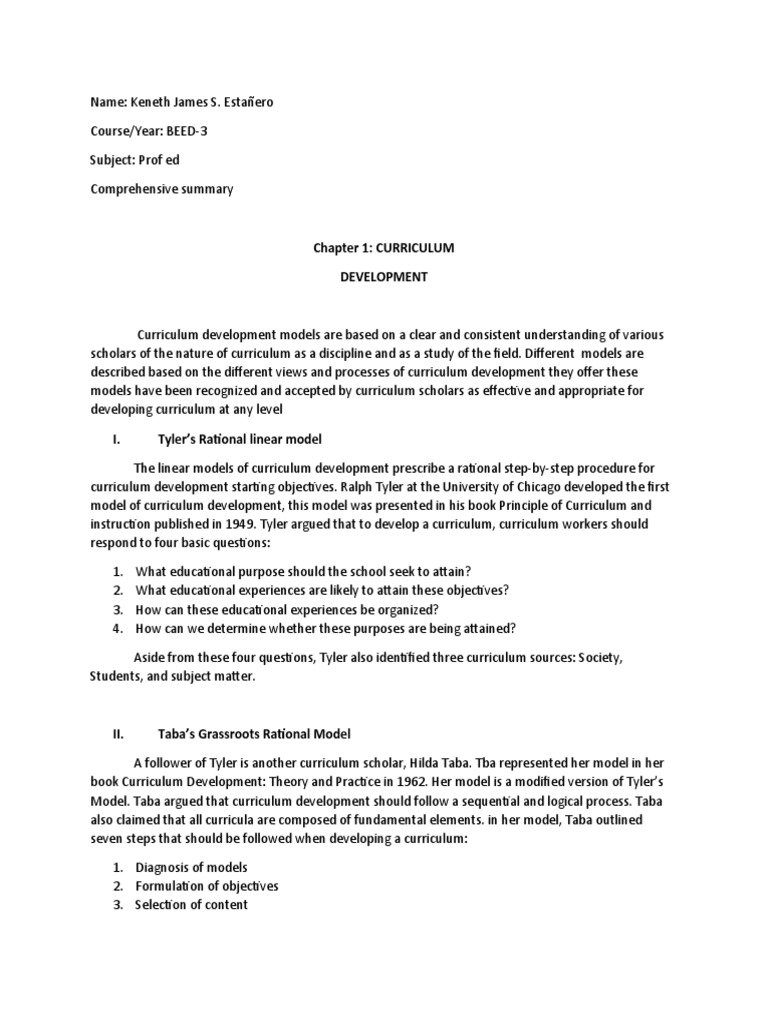 Understanding Curriculum Development: An Analysis of Key Models and Their Application | PDF ...