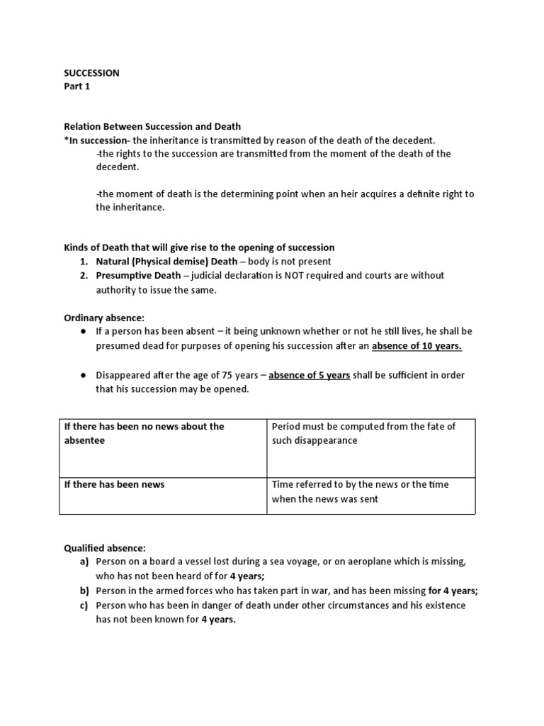 Succession and the Presumption of Death: An Analysis of the Opening of ...