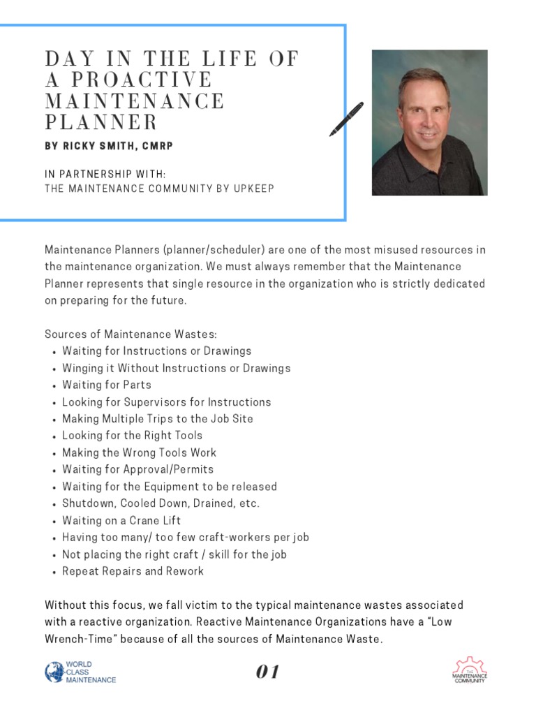 Day in The Life of A Proactive Maintenance Planner | PDF | Reliability ...