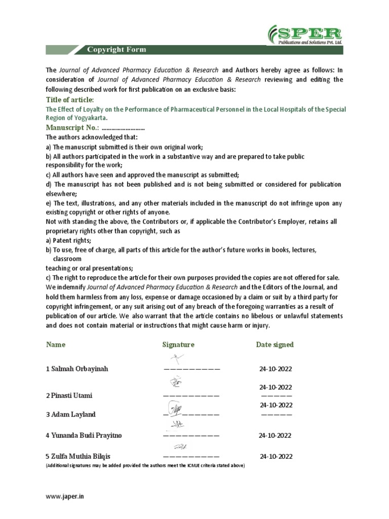 JAPER Copyright-Form | PDF | Copyright | Monopoly (Economics)