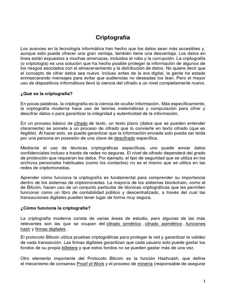 Cap 1 - Criptografía y Blockchain | PDF | Clave (criptografía) | Cifrado