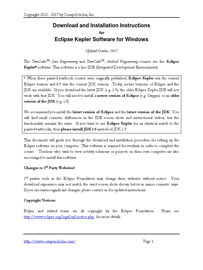 Eclipse Kepler Install Instructions Win Pdf Eclipse Software Computer File