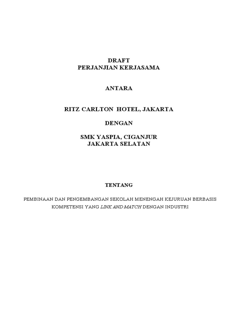 Draf Mou Rizt Carlton Hotel SMK Yaspia | PDF