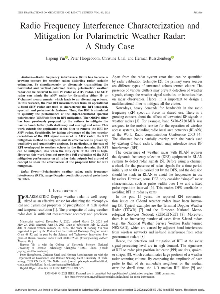 Radio Frequency Interference Characterization And Mitigation For