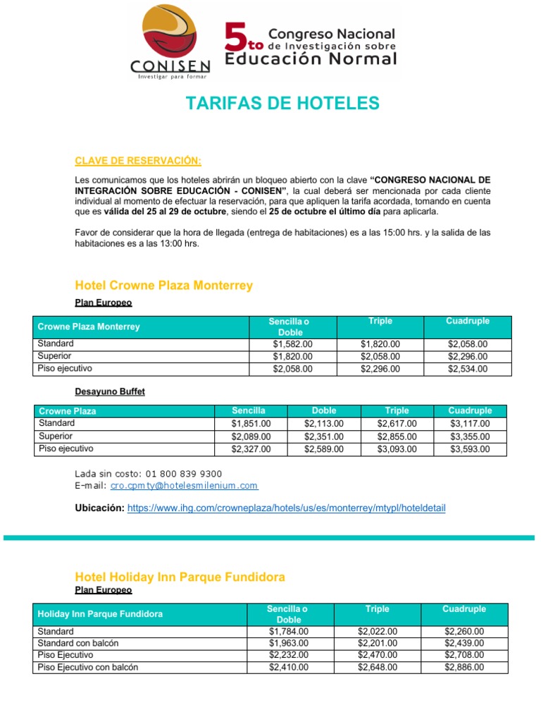 Tarifas de Hoteles | PDF | Pagos | Economias