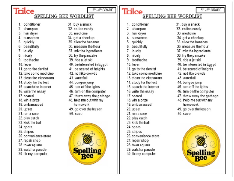 Spelling Bee 6th Grade | PDF