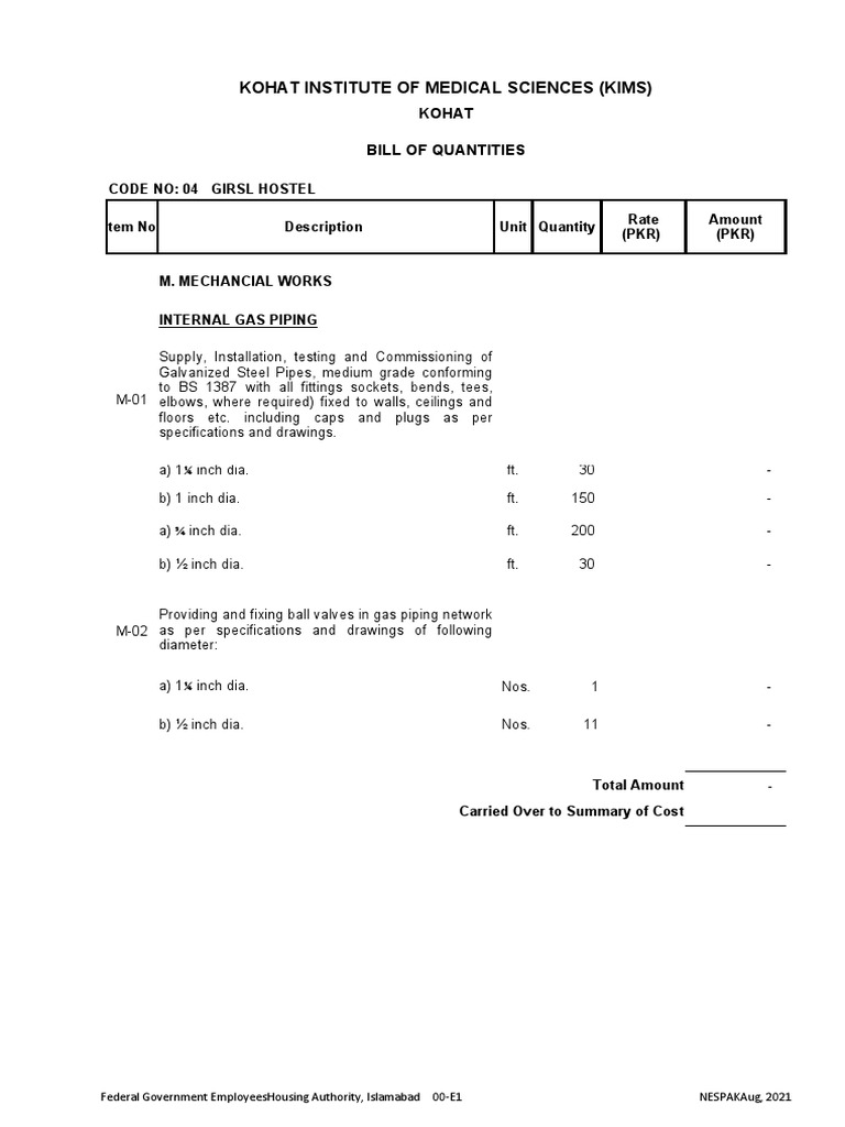 BOQ Gas Piping | PDF | Pipe (Fluid Conveyance) | Hydraulics