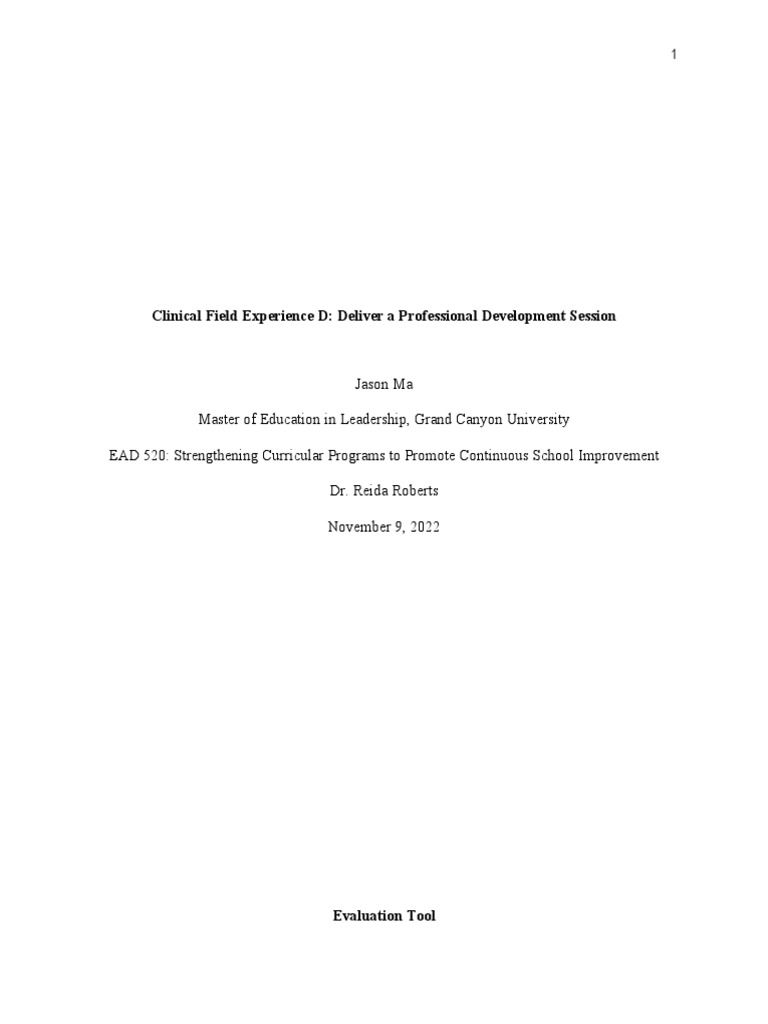 Clinical Field Experience D Deliver A Professional Development Session ...