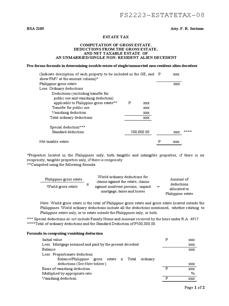 Bsa2105 Fs2223 Estatetax 08 | PDF | Tax Deduction | Estate Tax In The ...
