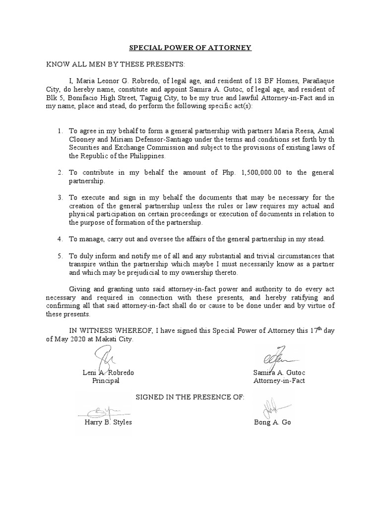 SPA To Bind The Principal in A Contract of Partnership | PDF | Power Of ...