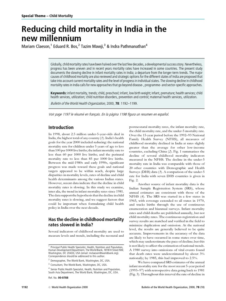 Reducing Child Mortality in India | PDF | Infant Mortality | Child ...