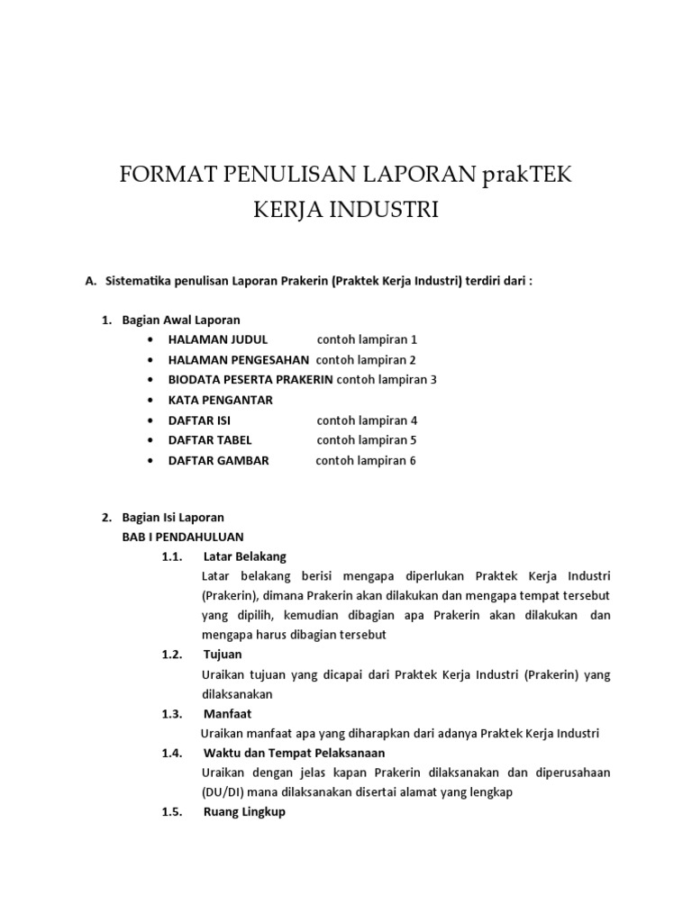 Format Penulisan Laporan Prakerin | PDF