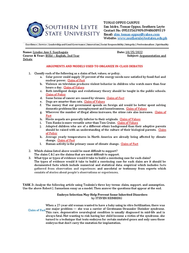 Organizing In-Class Debates: Claims Analysis | PDF | Genetic Disorder ...