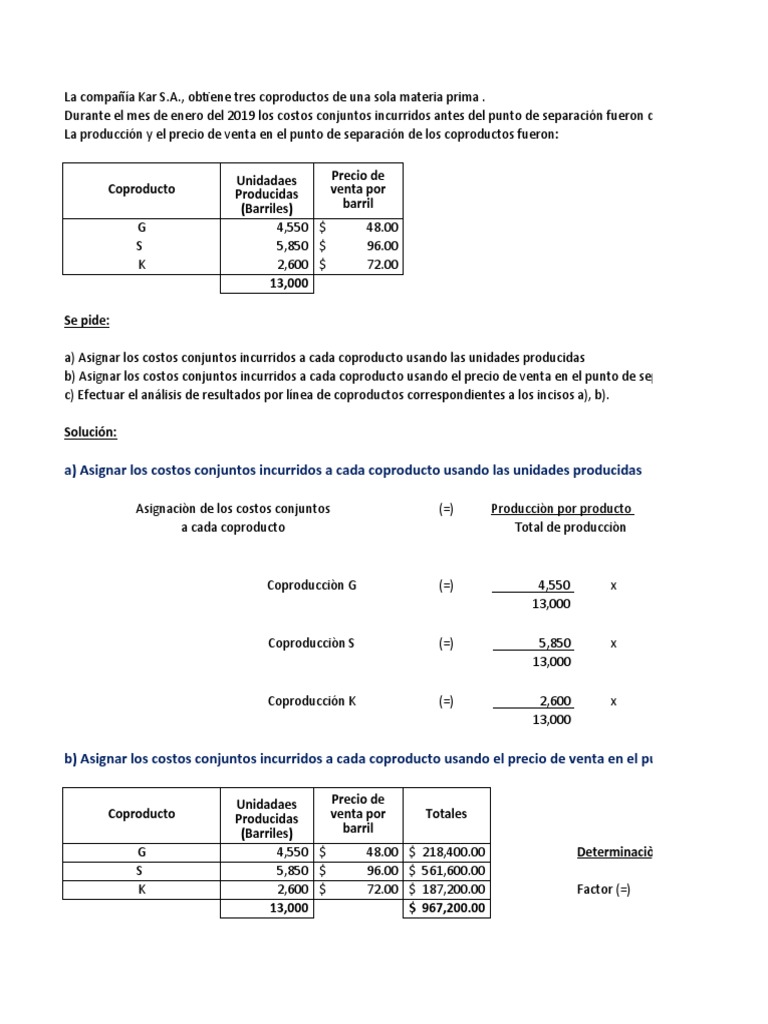 Ejercicios de Costos Conjuntos - Resuelto Clases | PDF | Procesos de negocio | Ciencias económicas