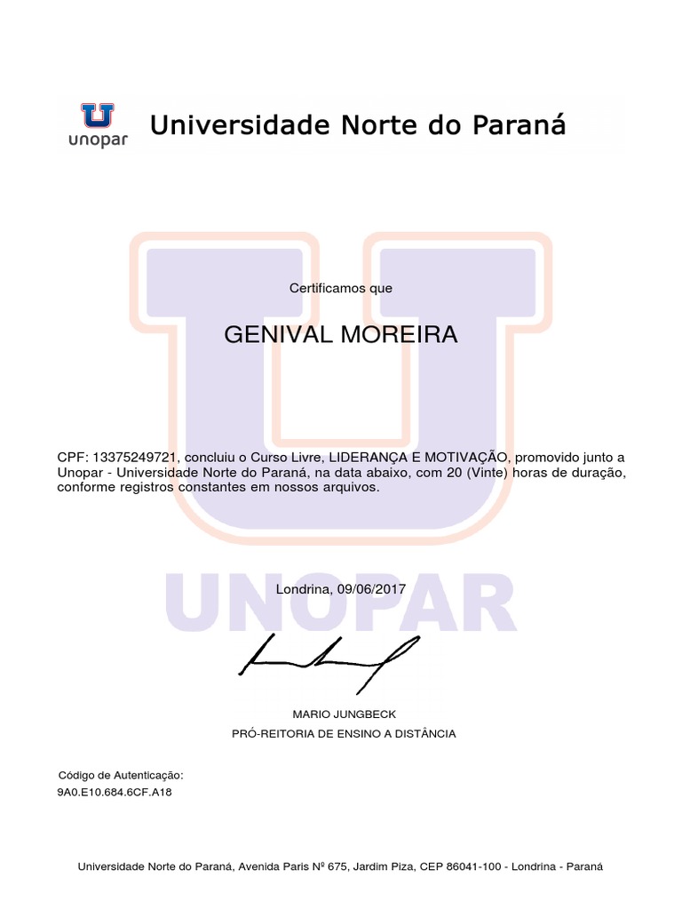 Unopar Certificado | PDF