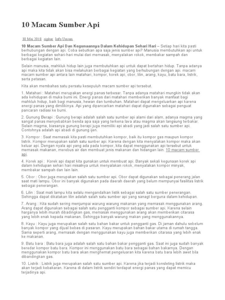 10 Macam Sumber Api | PDF