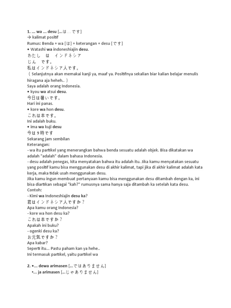 Pola Kalimat Bahasa Jepang | PDF | Seni & Disiplin Bahasa