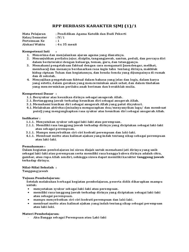 RPP Kelas Iv KD 1 | PDF