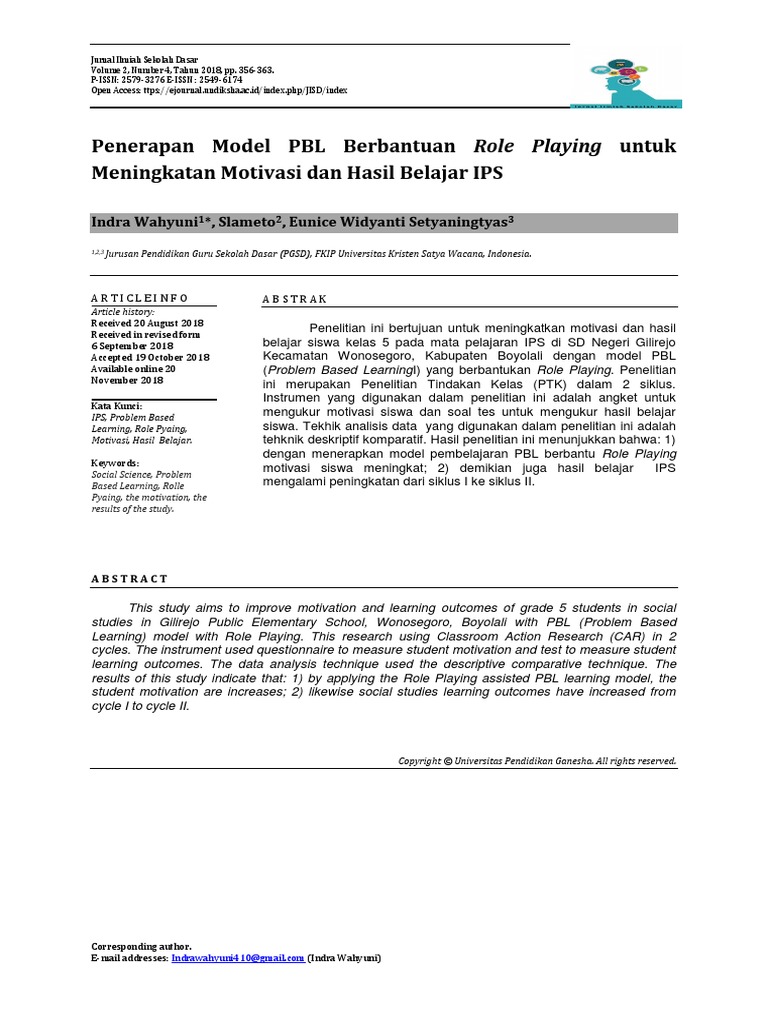 Penerapan Model PBL Berbantuan Role Playing Untuk | PDF | Karier ...