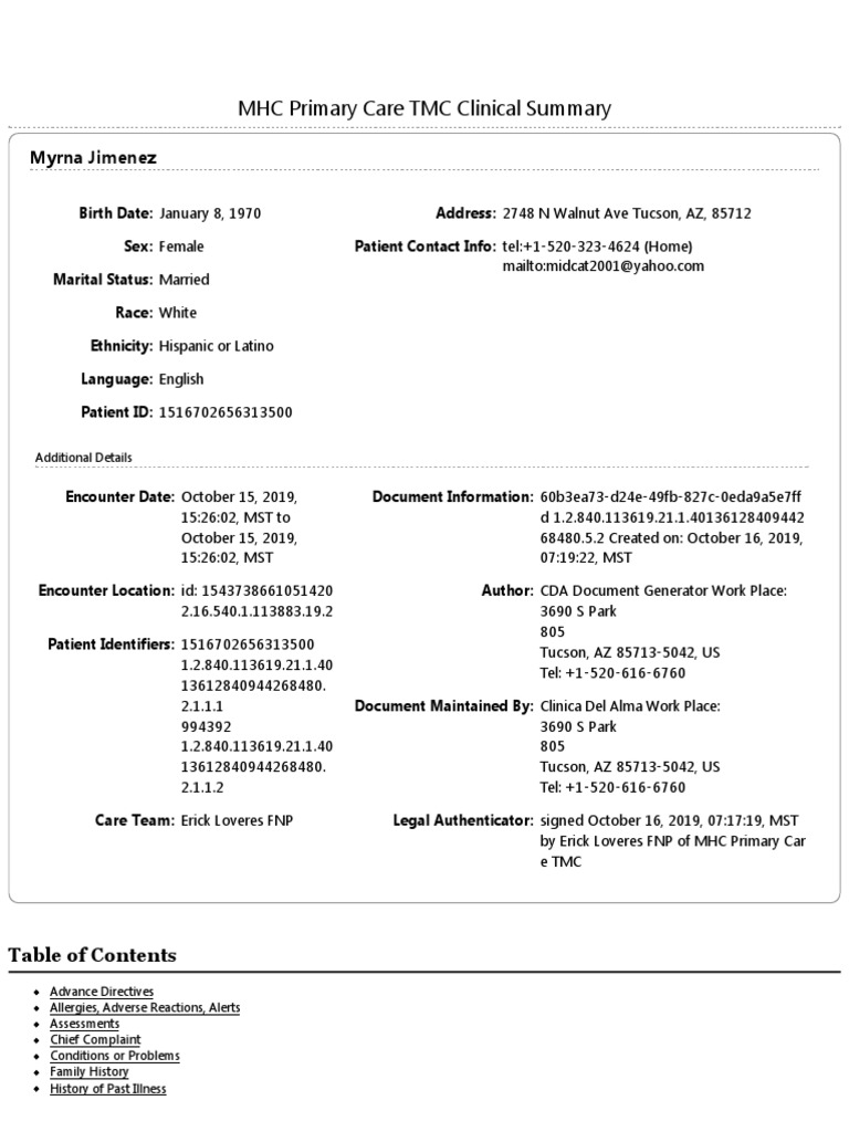 Clinical Visit Summary | PDF | Blood Pressure | Causes Of Death