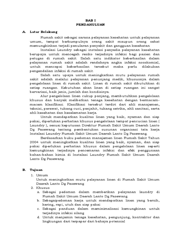 Pedoman Pelayanan Instalasi Laundry | PDF