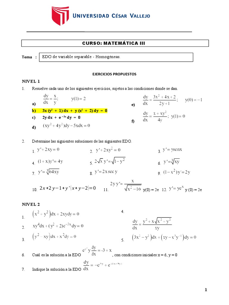 S13 Edo Variable Separable Y Homogeneas Descargar Gratis Pdf