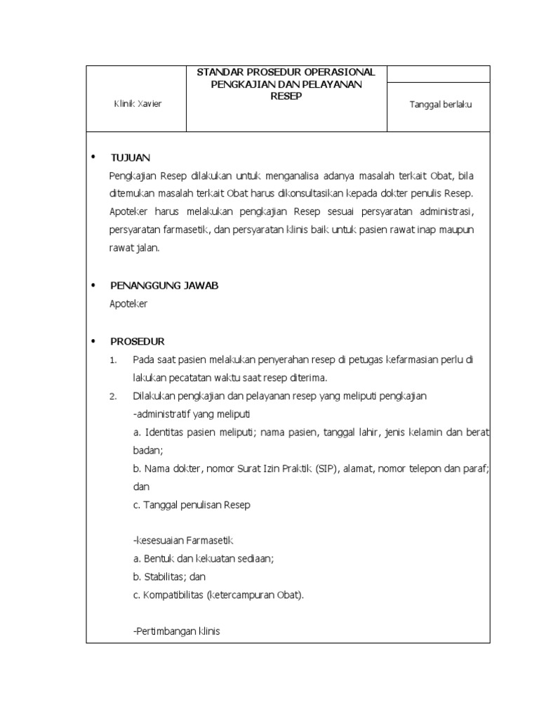 Sop Pengkajian Dan Pelayanan Resep Pdf