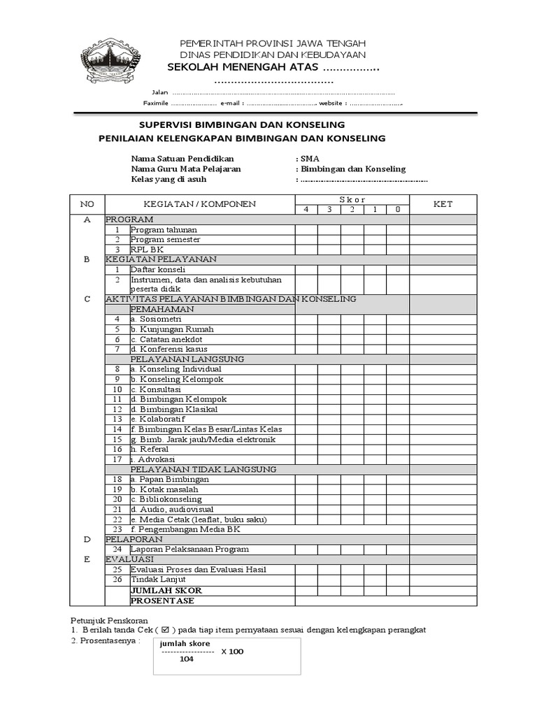 Instrumen Supervisi BK SMA | PDF
