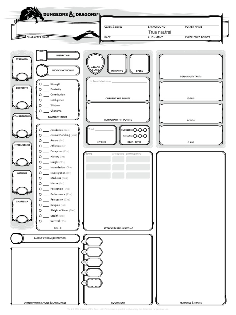 DND 5E CharacterSheet - Form Fillable | PDF | Leisure Activities ...
