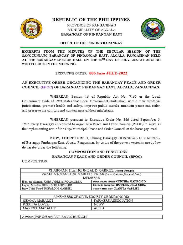 Eo 003 On Bpoc Creation Reorganization | PDF | Government | Justice