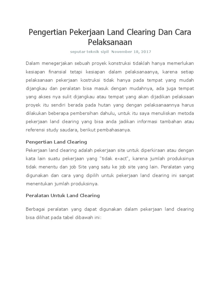 Pekerjaan Land Clearing dan Metodenya | PDF